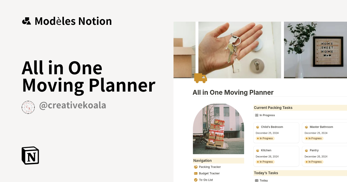 Modèle All in One Moving Planner | Marketplace Notion