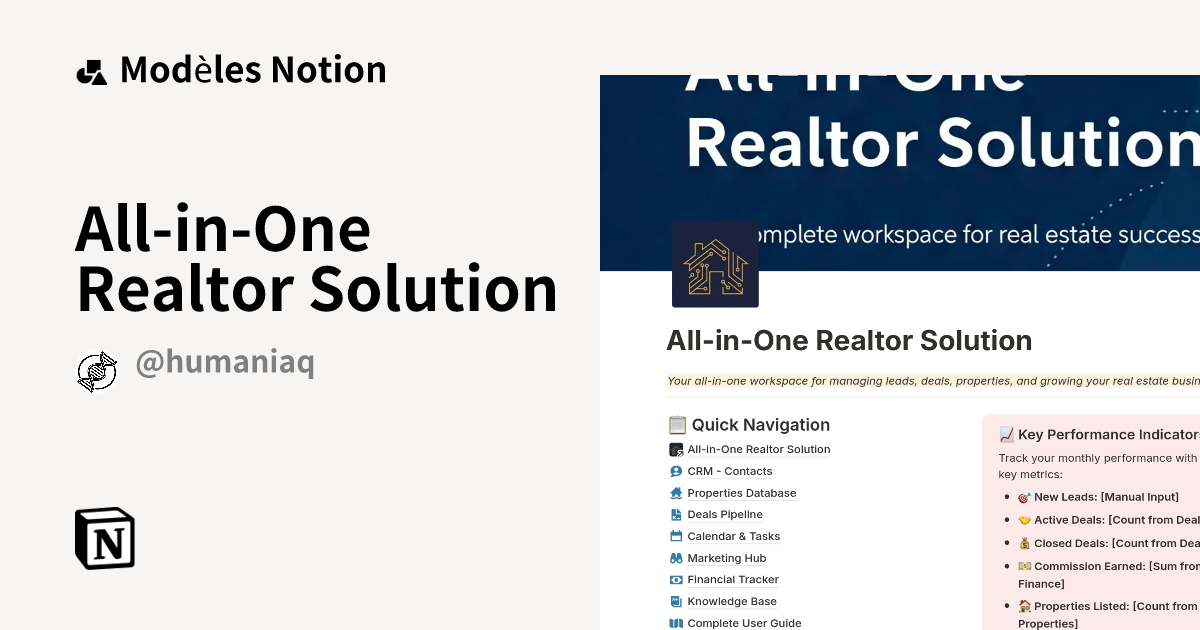 All-in-One Realtor Solution | Modèle créé par Humaniaq | Marketplace Notion