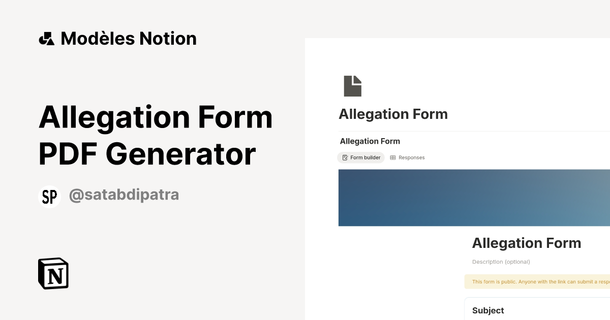 Modèle Allegation Form PDF Generator | Marketplace Notion