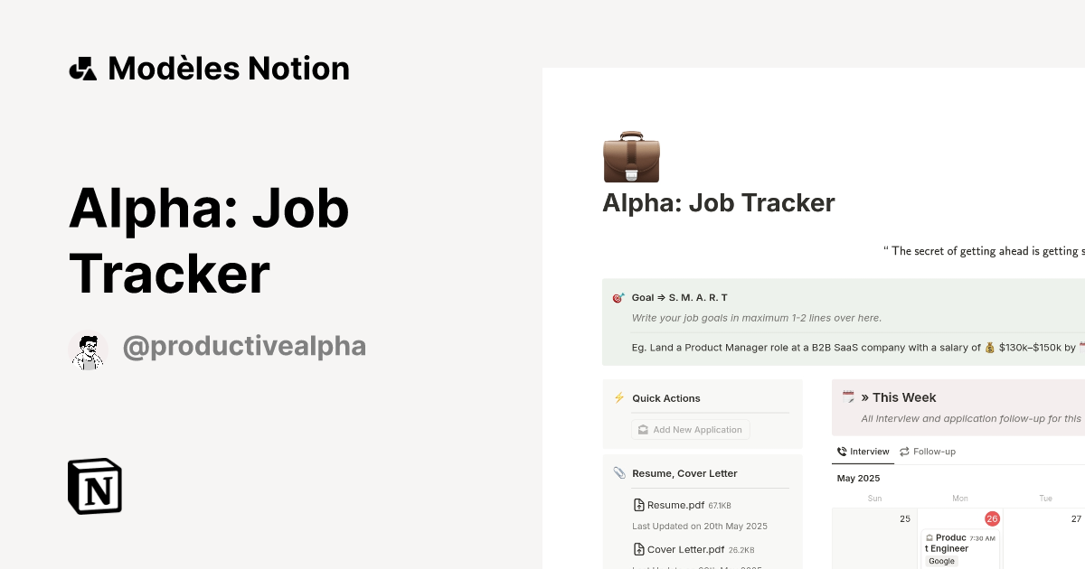 Alpha: Job Tracker | Modèle créé par Alpha Productive | Marketplace Notion