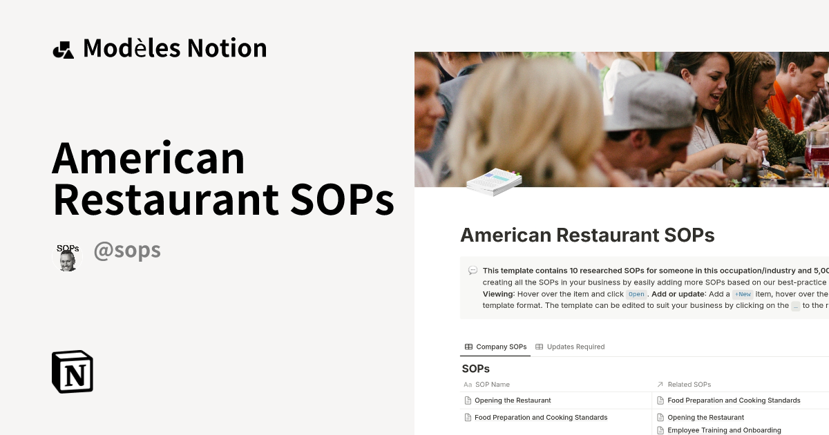 Modèle American Restaurant SOPs | Marketplace Notion