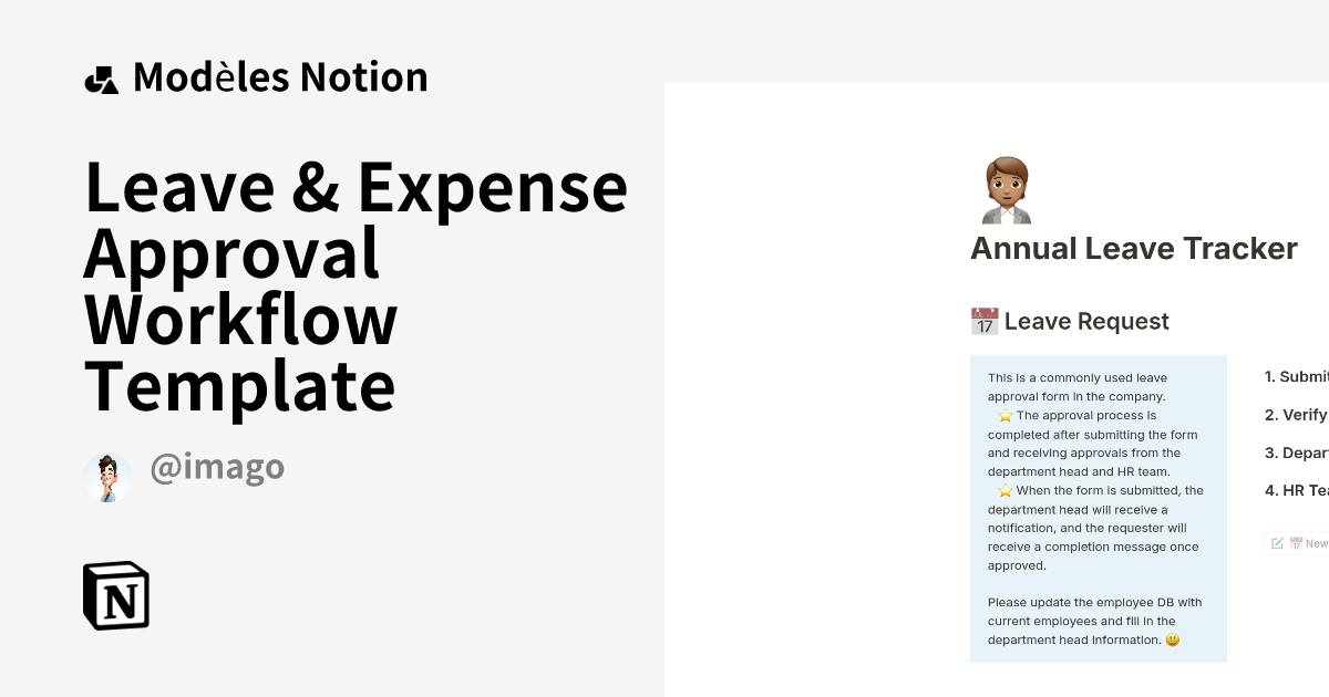 Leave & Expense Approval Workflow Template | Modèle créé par imago ...