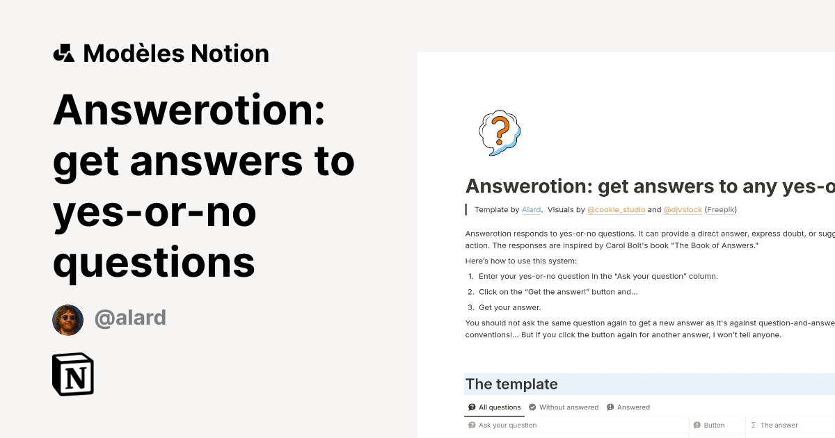 Answerotion: get answers to yes-or-no questions | Modèle créé par Alard ...