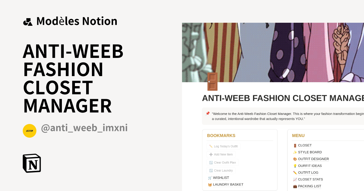 Modèle ANTI-WEEB FASHION CLOSET MANAGER | Marketplace Notion