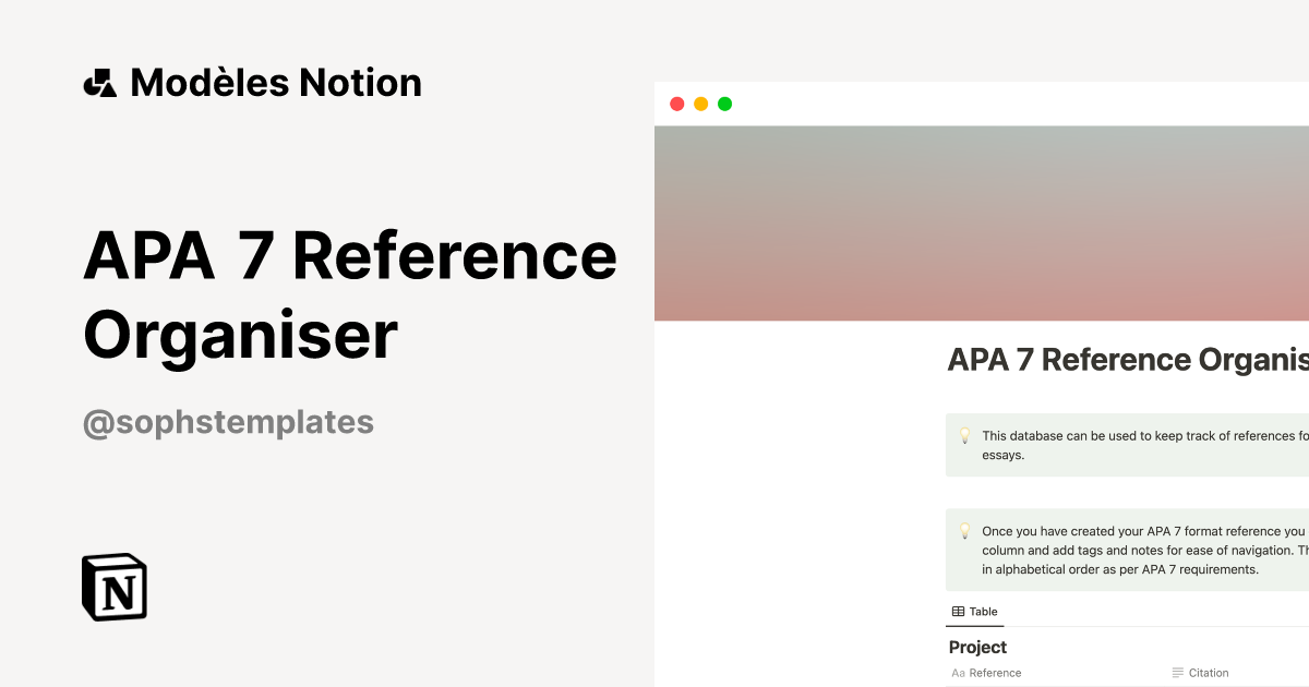 APA 7 Reference Organiser | Modèle créé par Soph's Templates ...