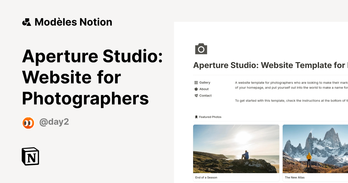 Modèle Aperture Studio: Website for Photographers | Marketplace Notion