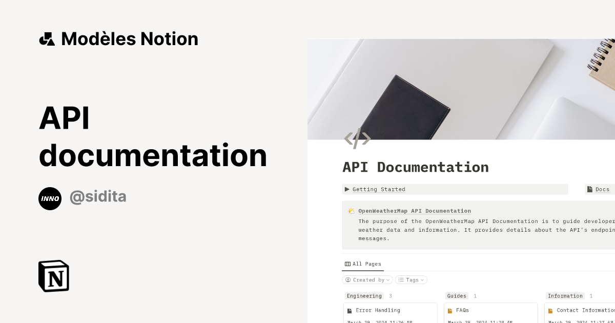 Modèle API documentation | Marketplace Notion