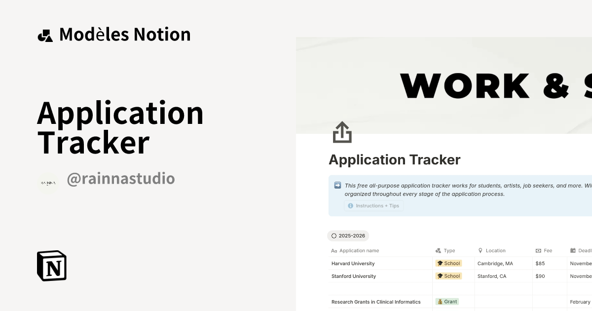 Modèle Application Tracker | Marketplace Notion