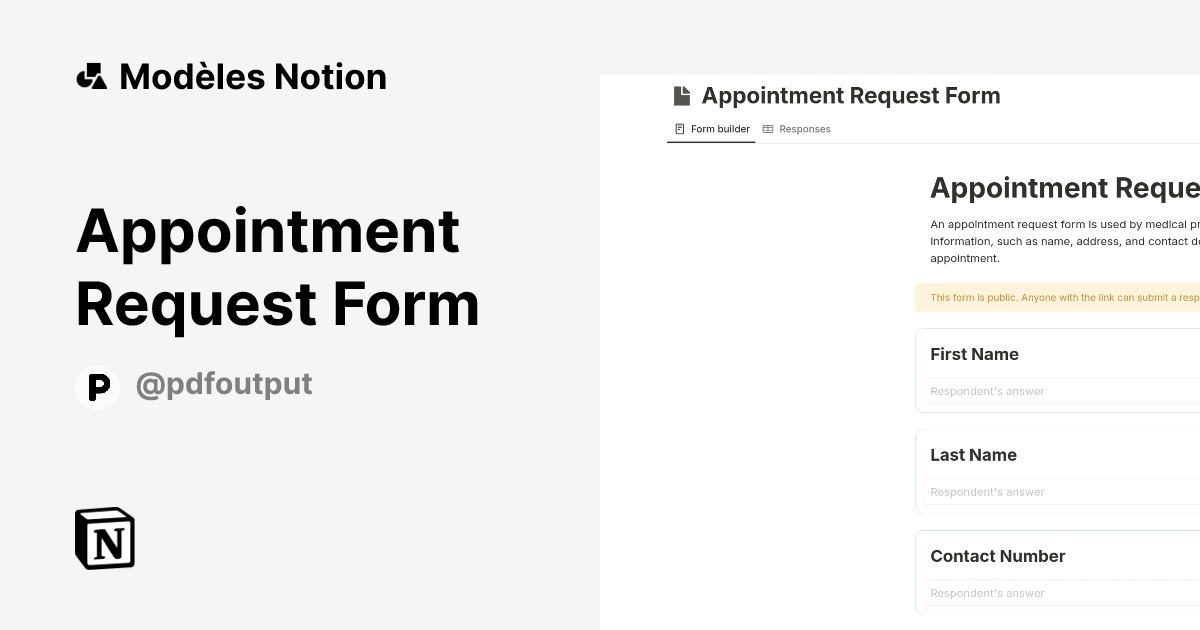 Appointment Request Form | Modèle créé par PDFOutput | Marketplace Notion