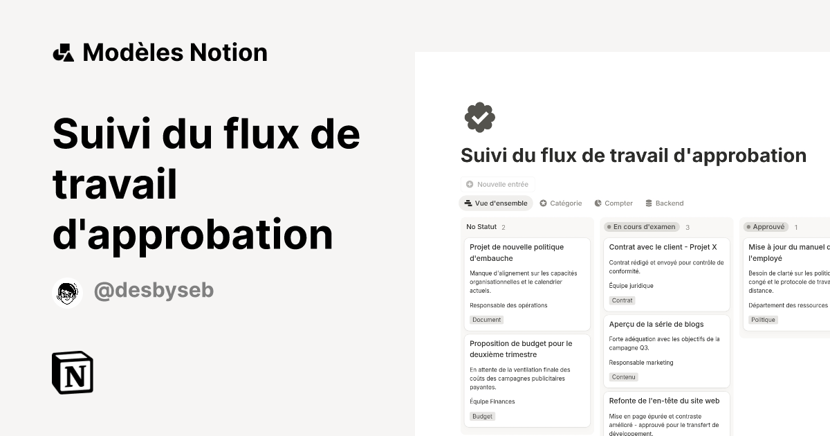 Approval Workflow Tracker | Modèle créé par desbyseb | Marketplace Notion