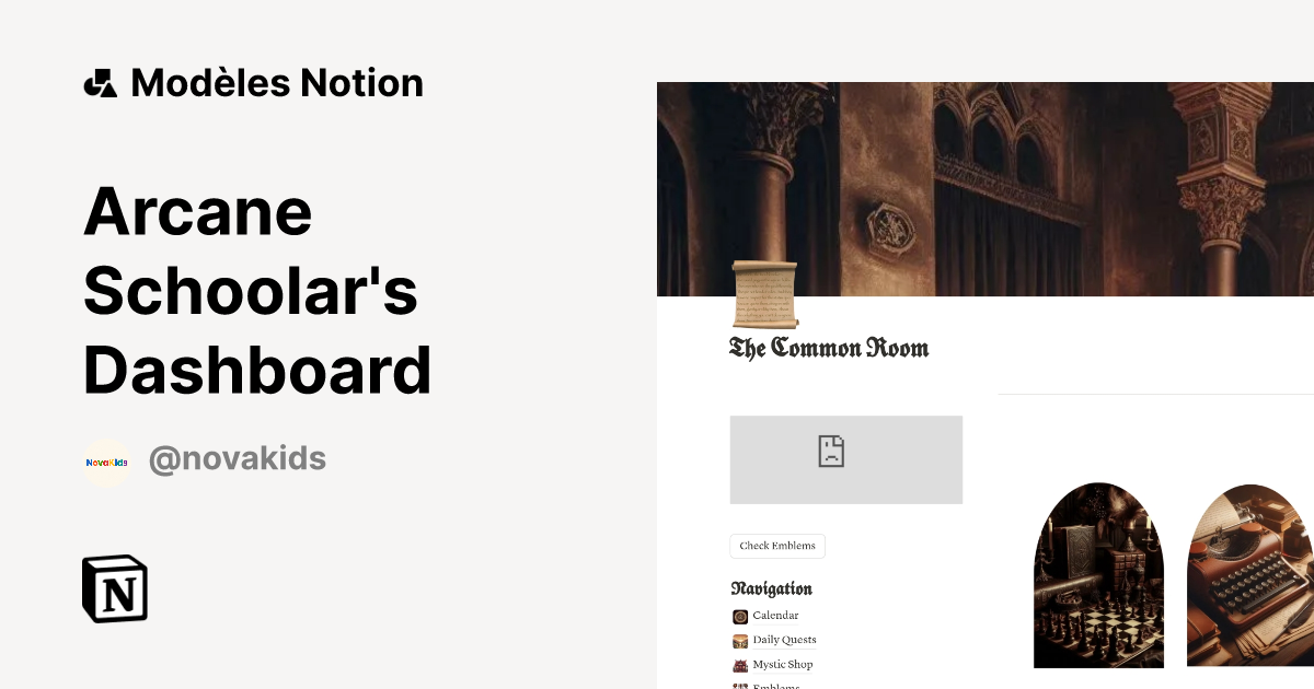 Arcane Schoolar's Dashboard | Modèle créé par Nova | Marketplace Notion