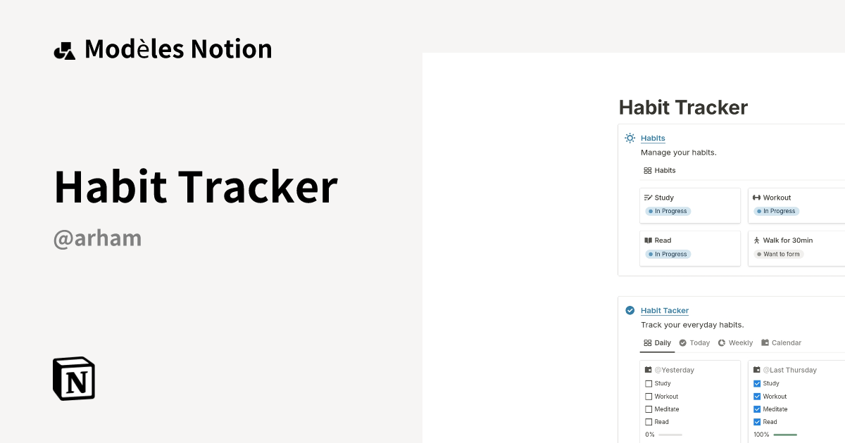 Modèle Habit Tracker | Marketplace Notion
