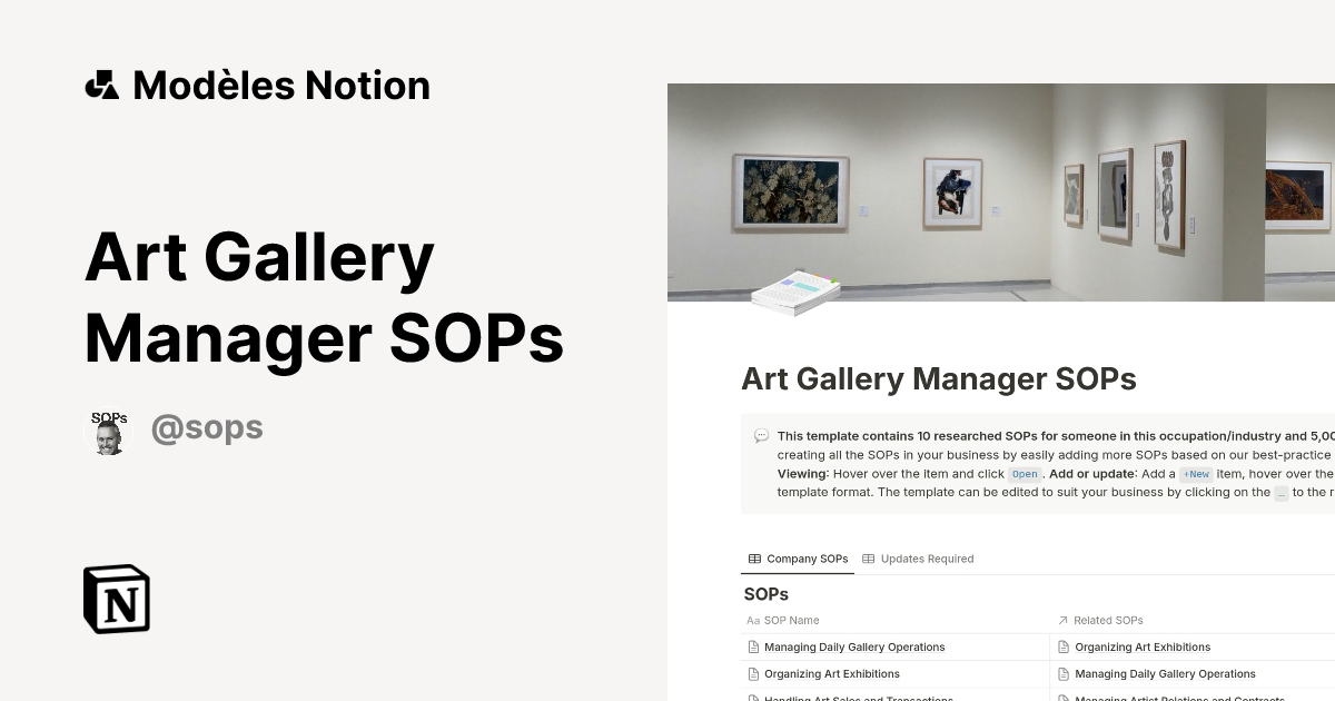 Modèle Art Gallery Manager SOPs | Marketplace Notion