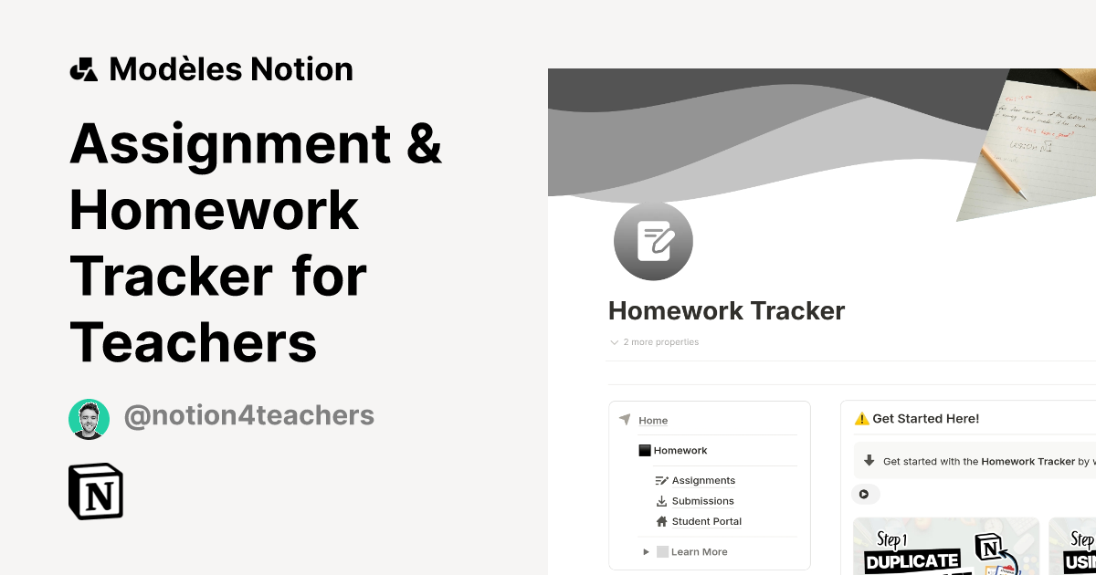 Assignment & Homework Tracker for Teachers | Modèle créé par Milo ...