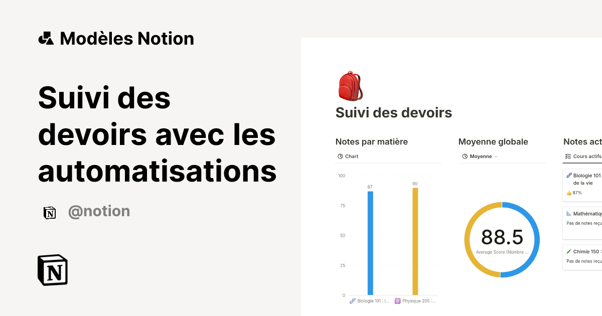 Suivi des devoirs avec les automatisations | Modèle créé par Notion ...