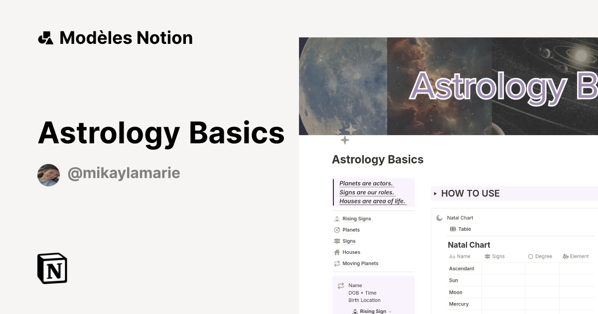 Astrology Basics | Modèle créé par Mikayla Seibert | Marketplace Notion