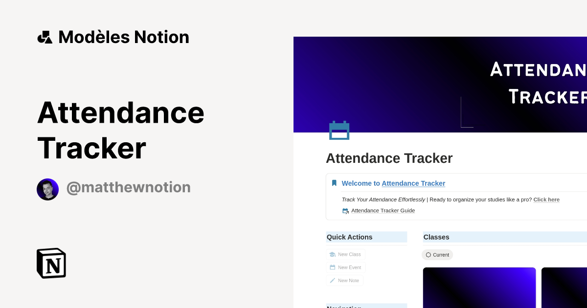 Modèle Attendance Tracker | Marketplace Notion