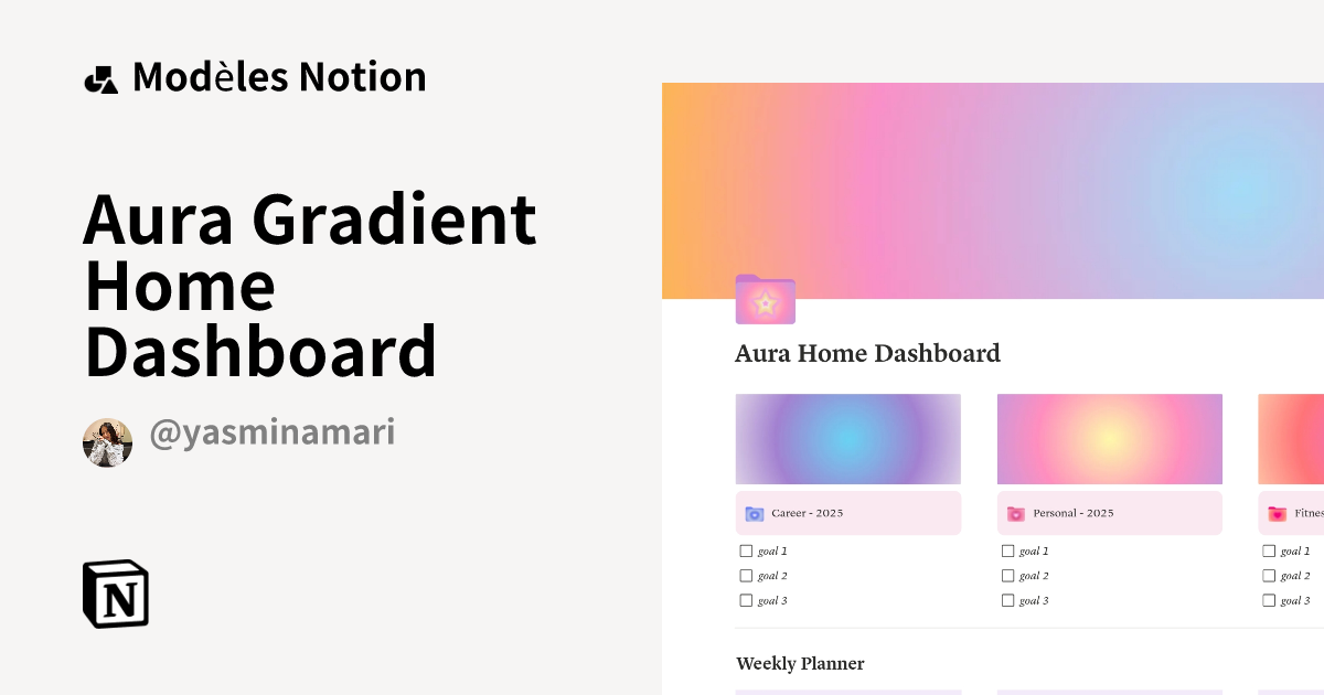 Modèle Aura Gradient Home Dashboard | Marketplace Notion