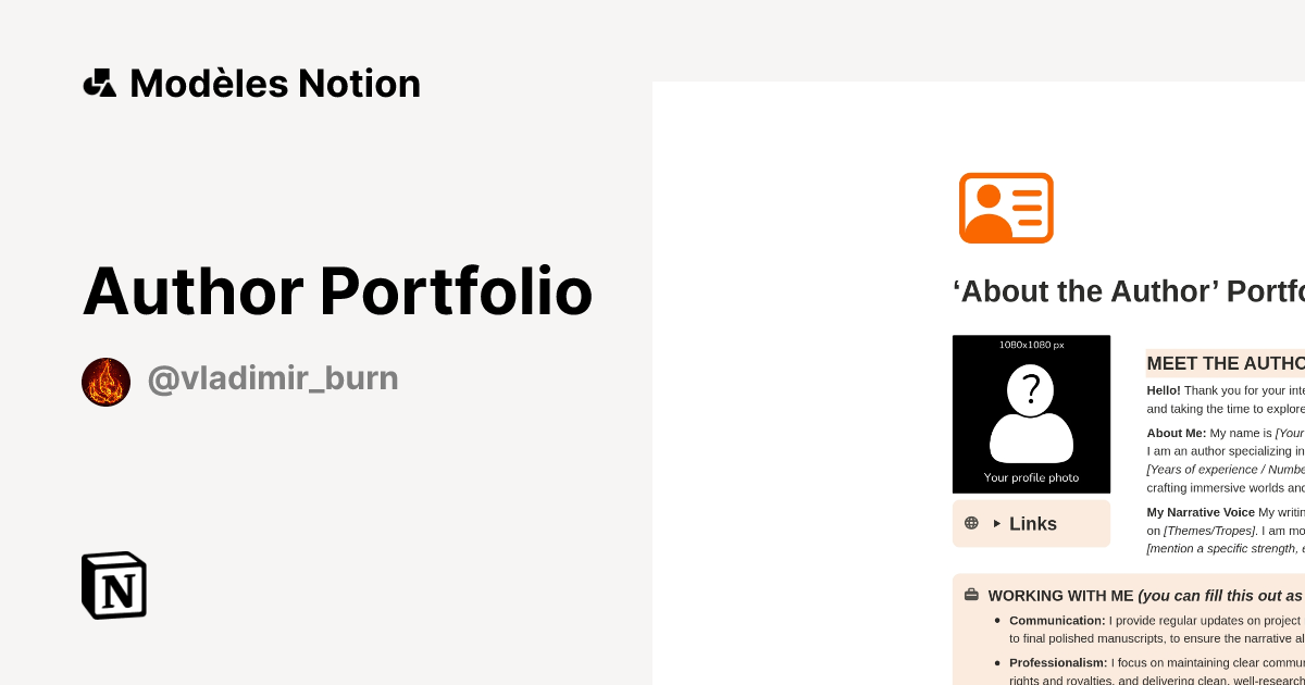 Modèle Author Portfolio | Marketplace Notion