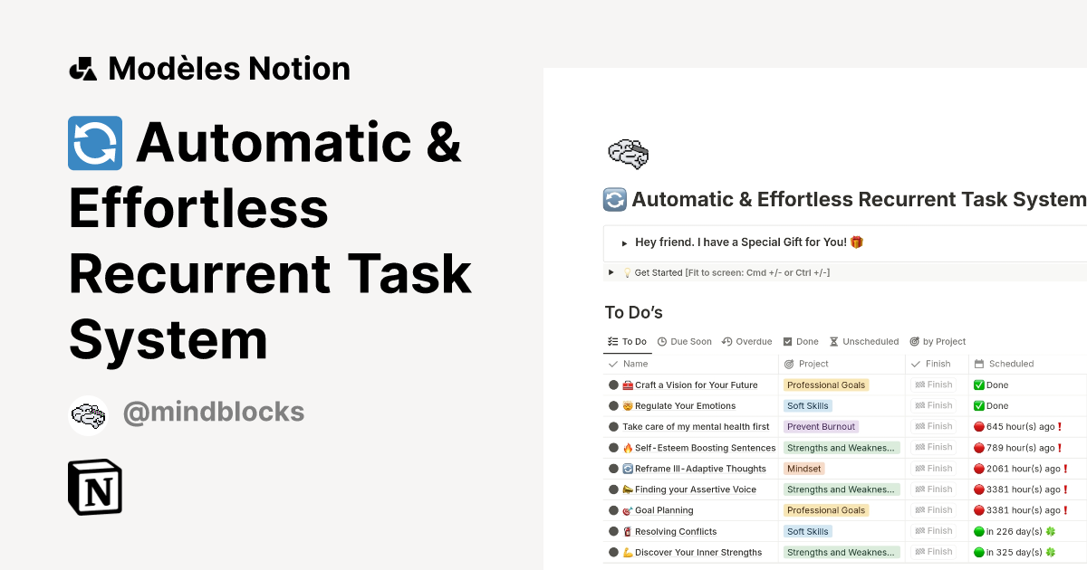 Modèle 🔄 Automatic & Effortless Recurrent Task System | Marketplace Notion