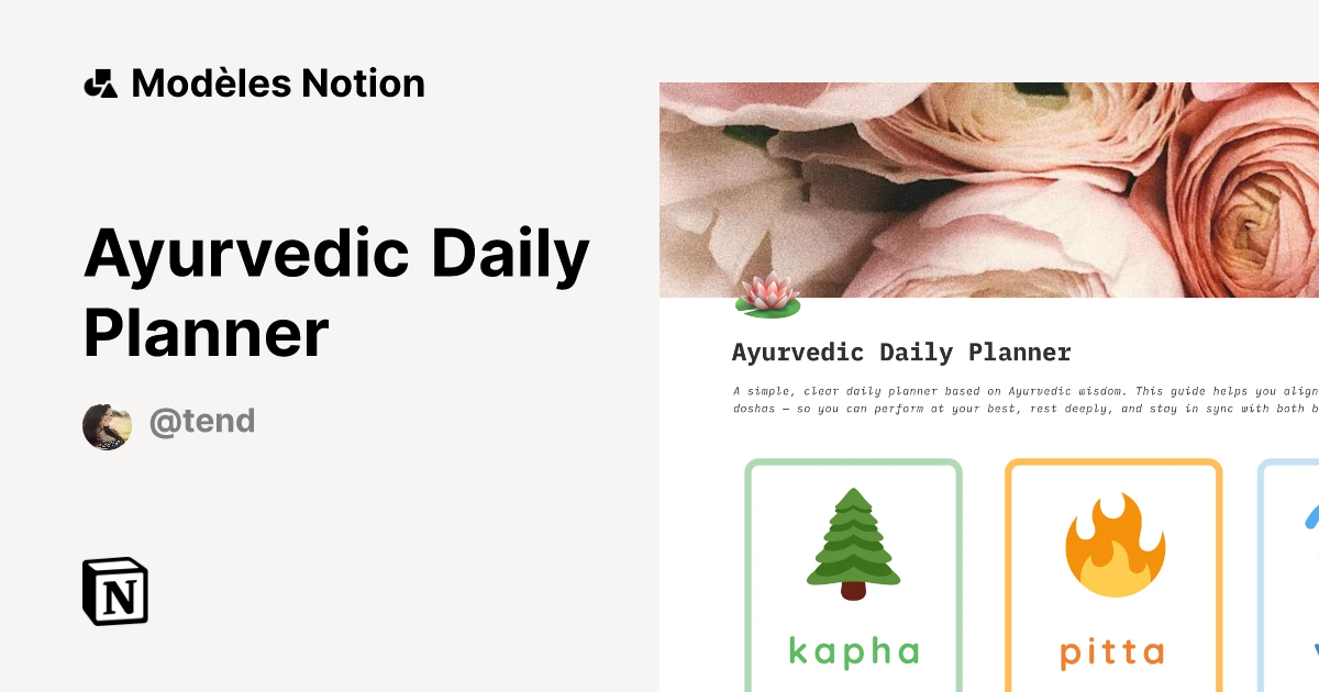 Ayurvedic Daily Planner | Modèle créé par tend | Marketplace Notion