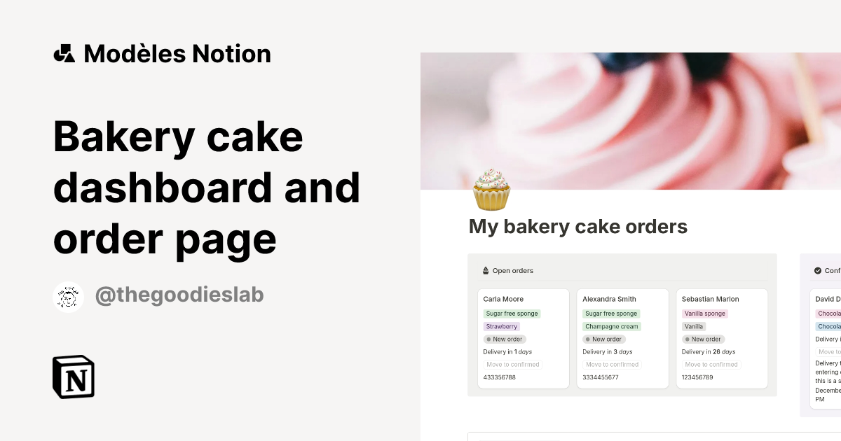 Modèle Bakery cake dashboard and order page | Marketplace Notion