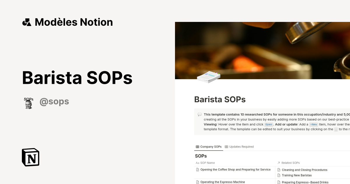 Barista SOPs | Modèle créé par SOPs | Marketplace Notion