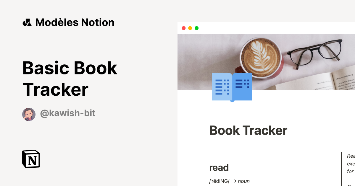 Basic Book Tracker | Modèle créé par Kawish Bit | Marketplace Notion