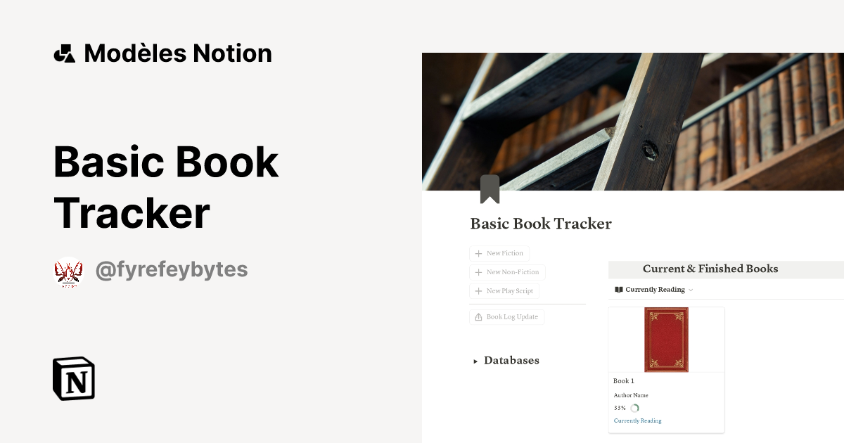 Basic Book Tracker | Modèle créé par Fyre Fey Bytes | Marketplace Notion