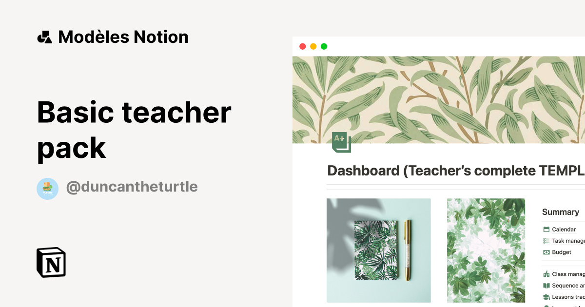 Modèle Basic teacher pack | Marketplace Notion