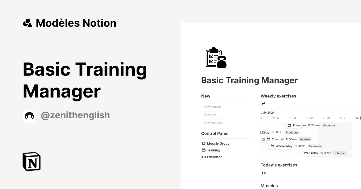 Modèle Basic Training Manager | Marketplace Notion