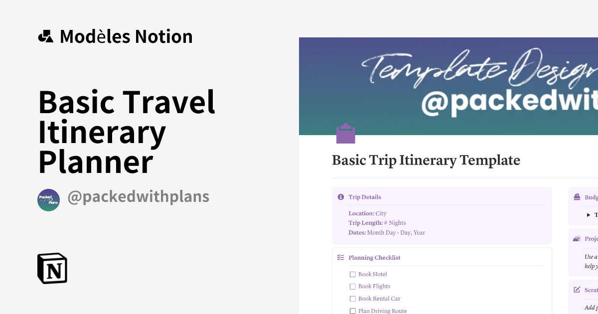 Modèle Basic Travel Itinerary Planner | Marketplace Notion