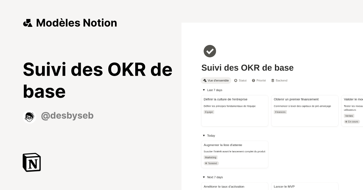 Modèle Basic OKR Tracker | Marketplace Notion