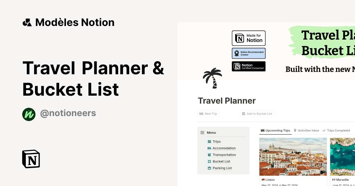 Modèle Travel Planner & Bucket List | Marketplace Notion
