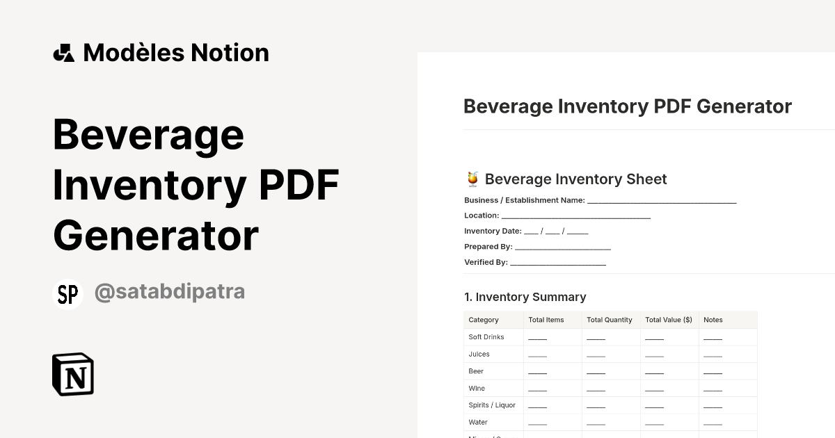 Beverage Inventory PDF Generator | Modèle créé par Satabdi Patra ...