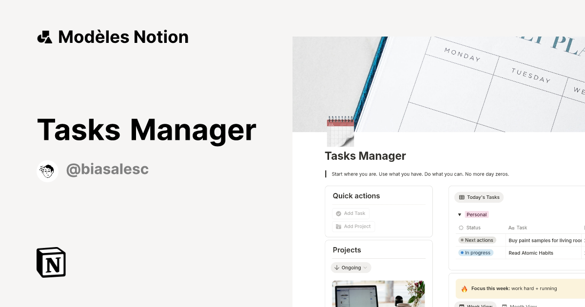 Modèle Tasks Manager | Marketplace Notion