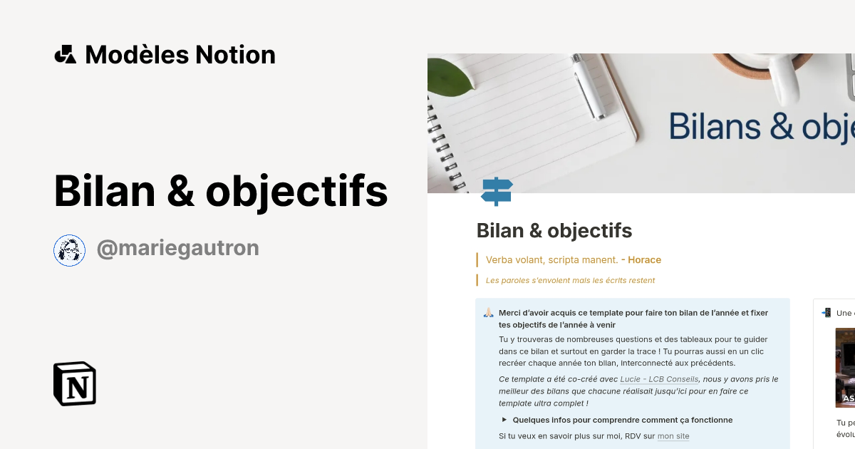 Modèle Bilan & objectifs | Marketplace Notion