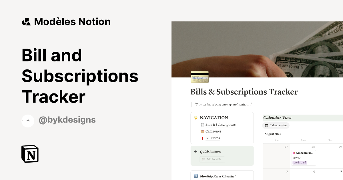 Modèle Bill and Subscriptions Tracker | Marketplace Notion