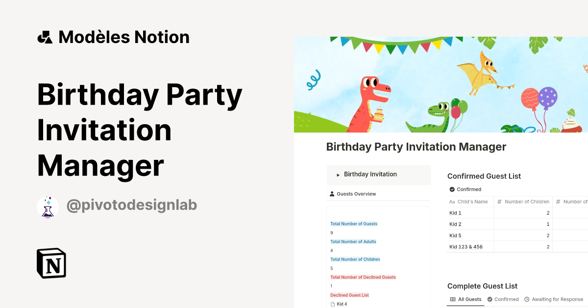 Birthday Party Invitation Manager | Modèle créé par Pivoto Design Lab ...