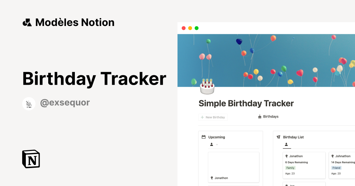 Modèle Birthday Tracker | Marketplace Notion