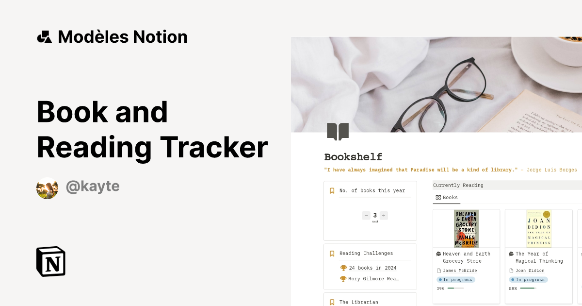 Modèle Book and Reading Tracker | Marketplace Notion