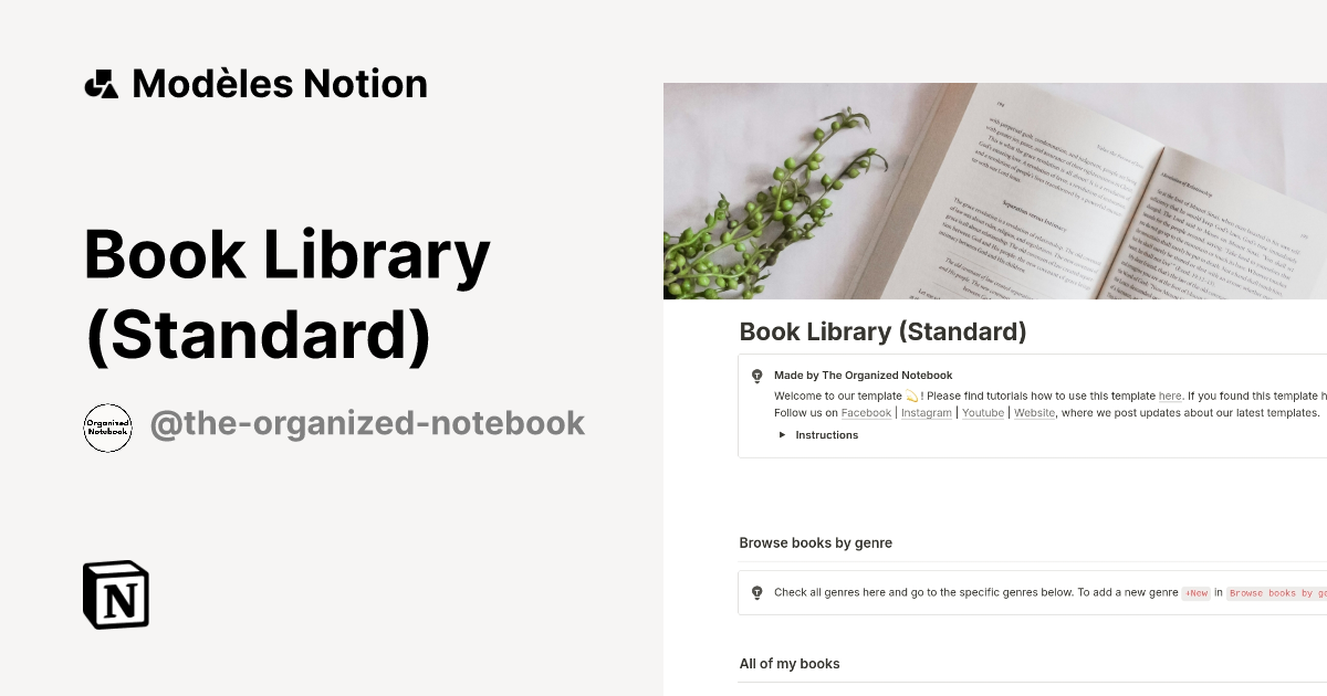 Book Library (Standard) | Modèle créé par The Organized Notebook | Marketplace Notion