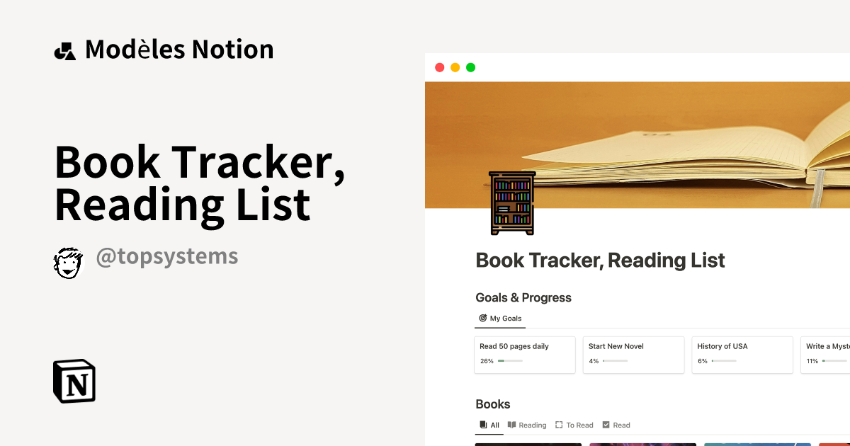 Modèle Book Tracker, Reading List | Marketplace Notion