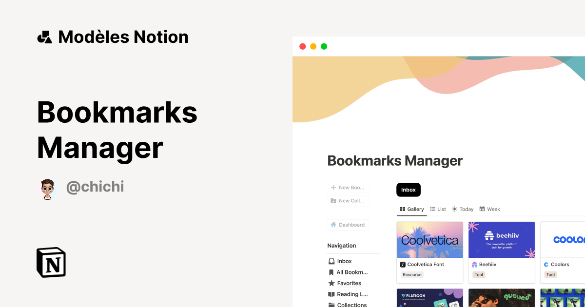 Bookmarks Manager | Modèle créé par Chichi | Marketplace Notion
