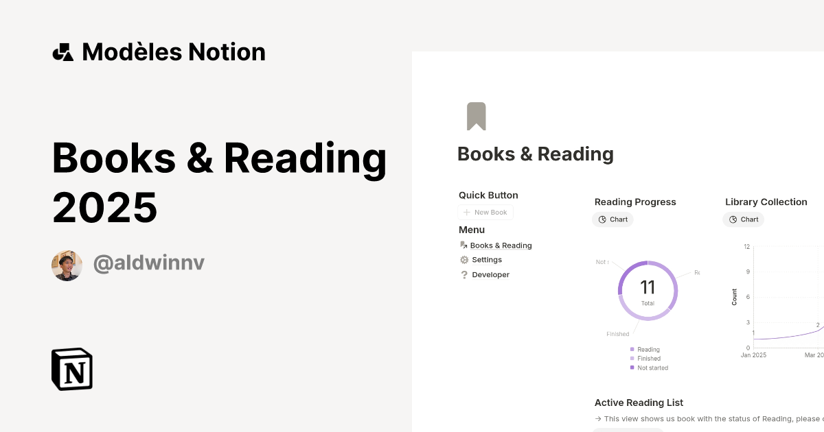 Books & Reading 2025 | Modèle créé par Aldwin Nou | Marketplace Notion
