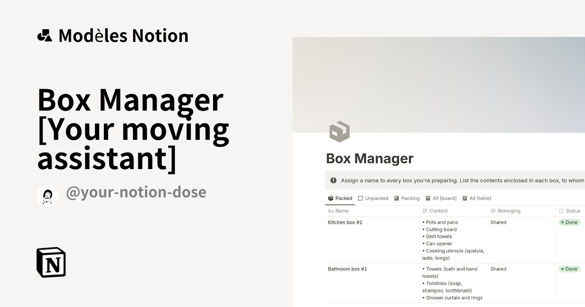Box Manager [Your moving assistant] | Modèle créé par Your Notion Dose ...