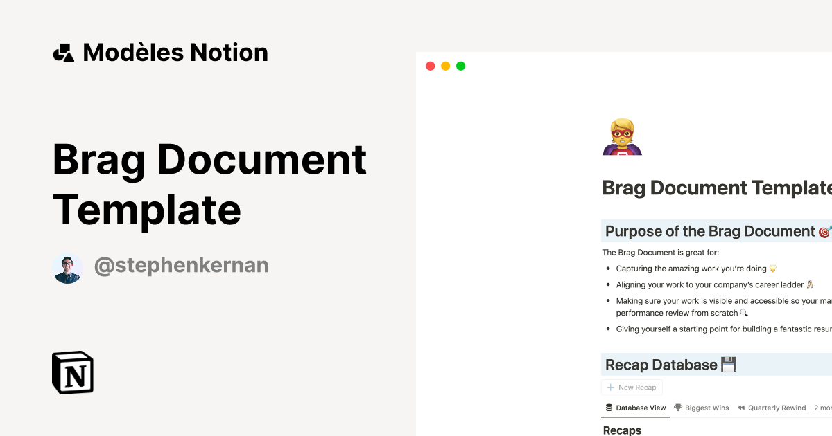 Brag Document Template | Modèle créé par stephen kernan | Marketplace ...