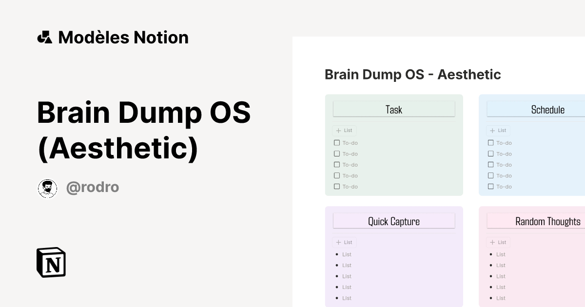 Modèle Brain Dump OS (Aesthetic) | Marketplace Notion