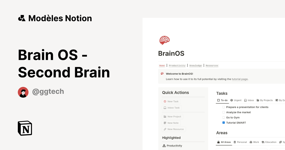 Brain OS - Second Brain | Modèle créé par GGtech | Marketplace Notion