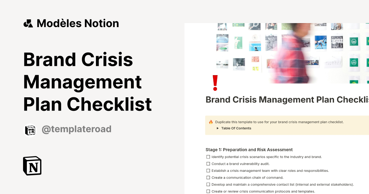Modèle Brand Crisis Management Plan Checklist | Marketplace Notion